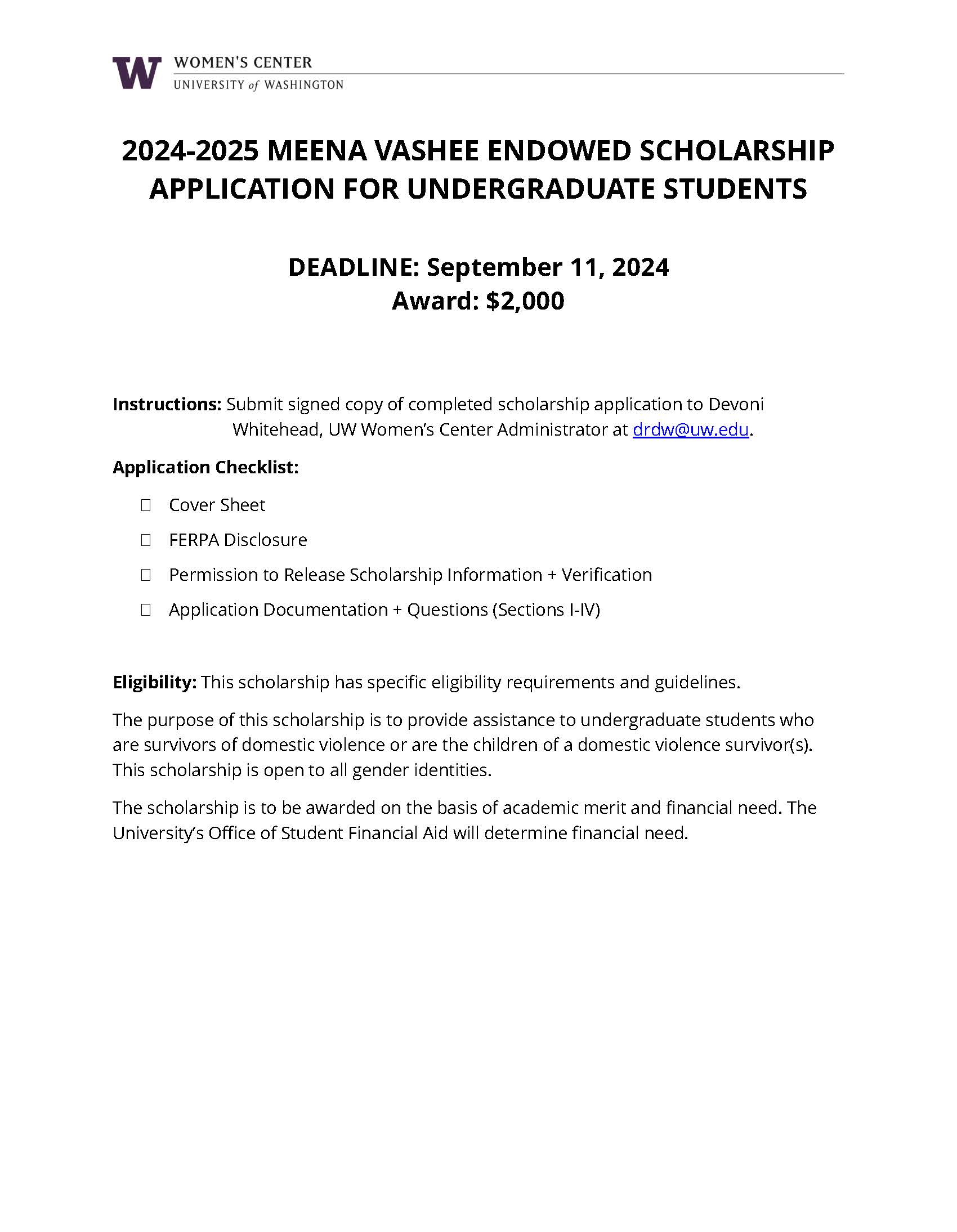 2024-2025 Meena Vashee Scholarship is now live! | Department of ...