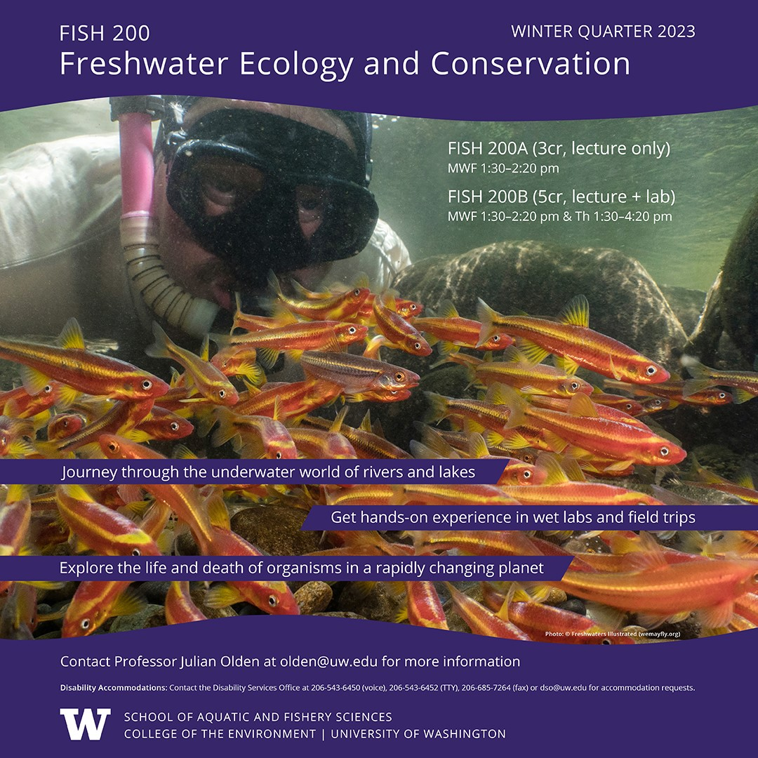 NEW! Winter 2023 Course: FISH 200 Freshwater Ecology & Conservation ...